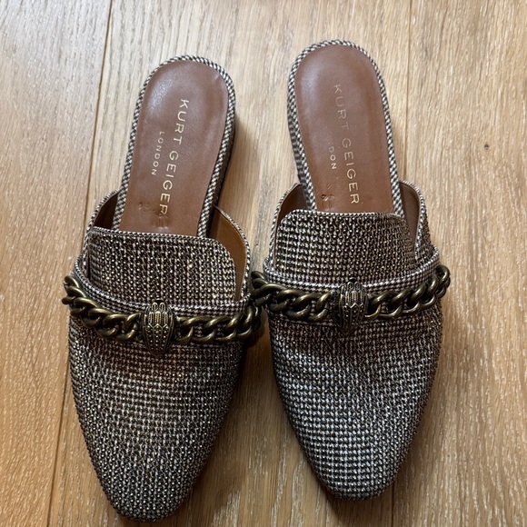 Kurt Geiger | Shoes | Kurt Geiger Brown Textured Mules With Gold Chain ...